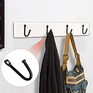 Piutouyar Metal J Shaped Iron Hooks, 1.4 Inch Wall Mounted Single Hooks, Simple Hanger Hook for Coats, Bags and Key, Black (10Pcs)