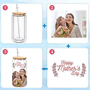 Didaey 12 Pcs Sublimation Blanks Glass with Bamboo Lid Plastic Straw Double Wall Sublimation Glasses Tumbler Cups Drinking Can Jars for Juice Beer Soda Iced Coffee Snow Globe DIY Gift (Wood,12oz)