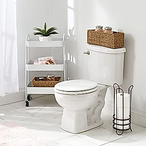 mDesign Small Natural Woven Seagrass Bathroom Toliet Roll Holder Storage Organizer Basket Bin; Use on Bathroom Countertop, Toilet Tank Top - Holds 3 Rolls of Toilet Paper - Natural/Tan