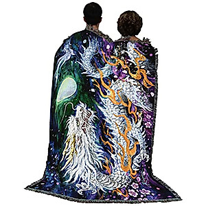 Pure Country Weavers White Dragon and The Moon Blanket by Kayomi Harai - Fantasy Gift Tapestry Throw Woven from Cotton - Made in The USA (72x54)