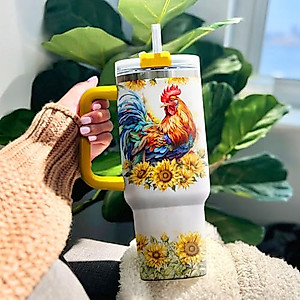 99WHALE Chicken Life Better Sunflower, Cups Handle Swig Tumblers Yellow Women Spring Breed Coffee Lovers For Is Good, Tumbler 40 Oz With Handle Lid And Straw, Chicken Gifts