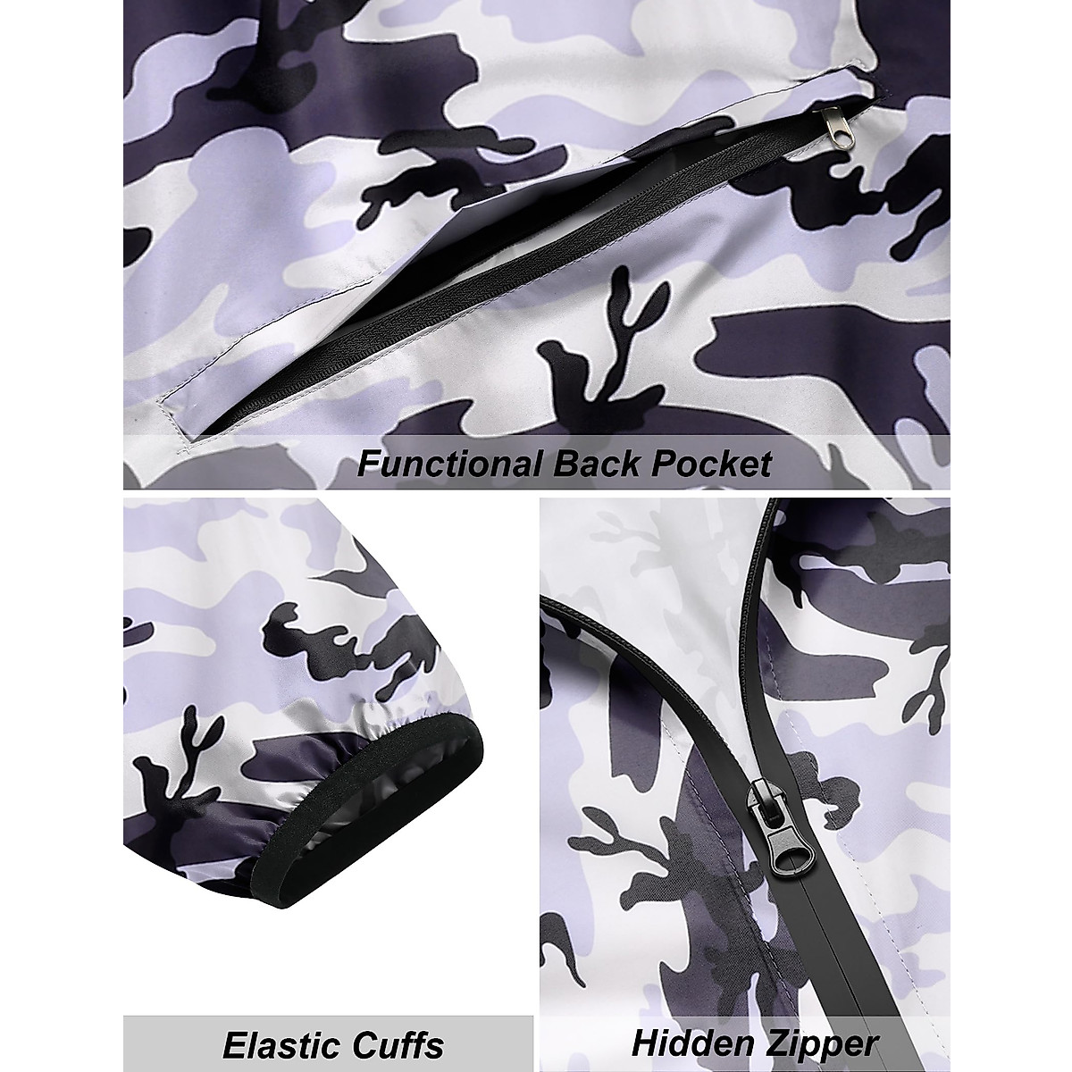 COOFANDY Rain Coats for Men Packable Rain Jacket Waterproof Rain Coat Breathable Rainproof Jacket Camo Small