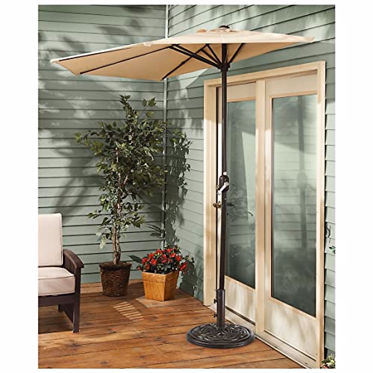 CASTLECREEK Half Round Patio Umbrella, Outdoor, Garden, Deck, Balcony Shade 8’, Red