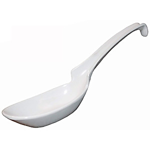 JapanBargain, Japanese Soup Spoons with Hook Chinese Spoons Wonton Spoons Ramen Spoons Ladle Style Soup Spoons, White Color, 3 Pack