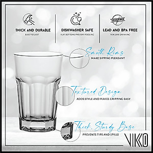 Vikko Drinking Glasses, Set of 6 Juice Glasses 9 Oz, Thick and Sturdy Kitchen Glasses, Dishwasher Safe Highball Glass Tumbler, Heavy Duty Cups, Water Glasses