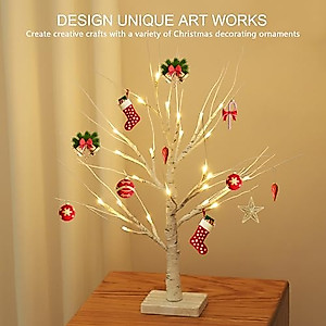 hogardeck 2FT 24LT Led Lighted Birch Tree, White Money Artificial Tree for Christmas Decorations Indoor, Battery Powered Timer Xmas Winter Home Wedding Mantle Desk Table Top Centerpieces Decor