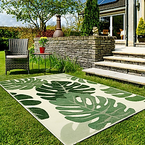 Lukinbox Leaf Indoor Outdoor Area Rugs for Patio, 5x7 Green Washable Living Room Rug Tropical Monstera Plant Non-slip Bedroom Rugs, Large Accent Area Carpets for Dinning Room Porch