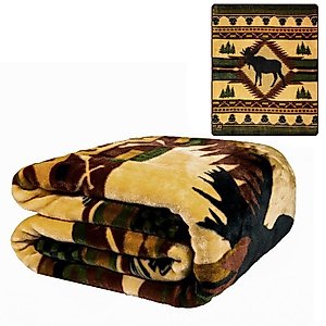 JPI Southwest Moose Lodge Plush Raschel Queen Size Blanket 79x95 Inches
