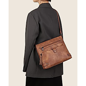 FADEON Large Crossbody Bags for Women Crossbody Purses Ladies Designer lightweight PU Leather Shoulder Bag with Tassel