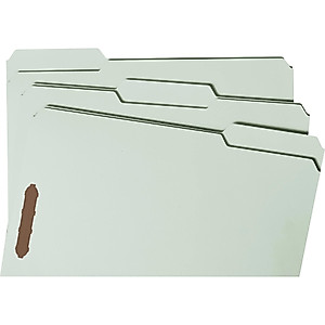 Smead 100% Recycled Pressboard Fastener File Folder, 2 Fasteners, 1/3-Cut Tab, 1" Expansion, Legal Size, Gray/Green, 25 per Box (20003)