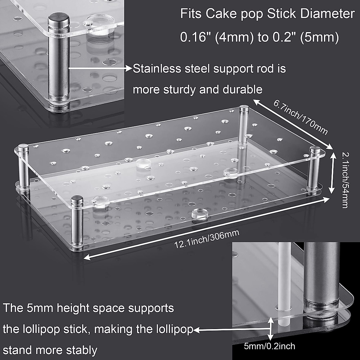 Ackers BORO3.3 Cake Pop Display Stand, 24 Hole Clear Acrylic Lollipop Holder Weddings Baby Showers Birthday Parties Anniversaries Halloween Candy Decorative (24 Hole)
