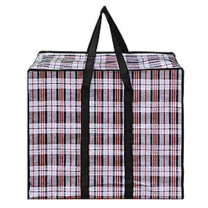 CLARA Large Checkered Storage Bag Oversized Waterproof Moving Totes Carrying Bag Luggage Bag Reusable Laundry Bag(Black, 24×24’’)