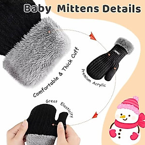 Baby Beanie Mittens Scarf Set Girls Boys, Toddler Winter Hat and Gloves Neck Warmer Set Knit Warm with Fleece Lining, Kids Cold Weather Accessories Sets for Children Infant(Black,6-36 Months)