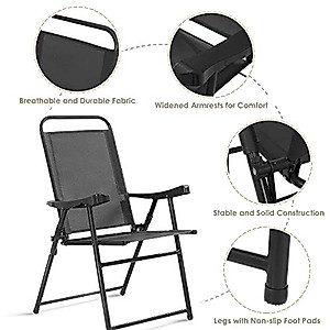 Safstar Folding Sling Chairs, Patio Furniture Chair Set with Armrest for Lawn Garden (Dark Gray 4PCS)