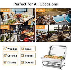 Chafing Dish 9QT 2 PACK NEW Stainless Steel, Full Size Chafing Dish Buffet Set, Foldable Rectangular Chafers for Catering, Chafer Dish Set with Fuel Holder, Chaffing Servers with Covers & Food Clip