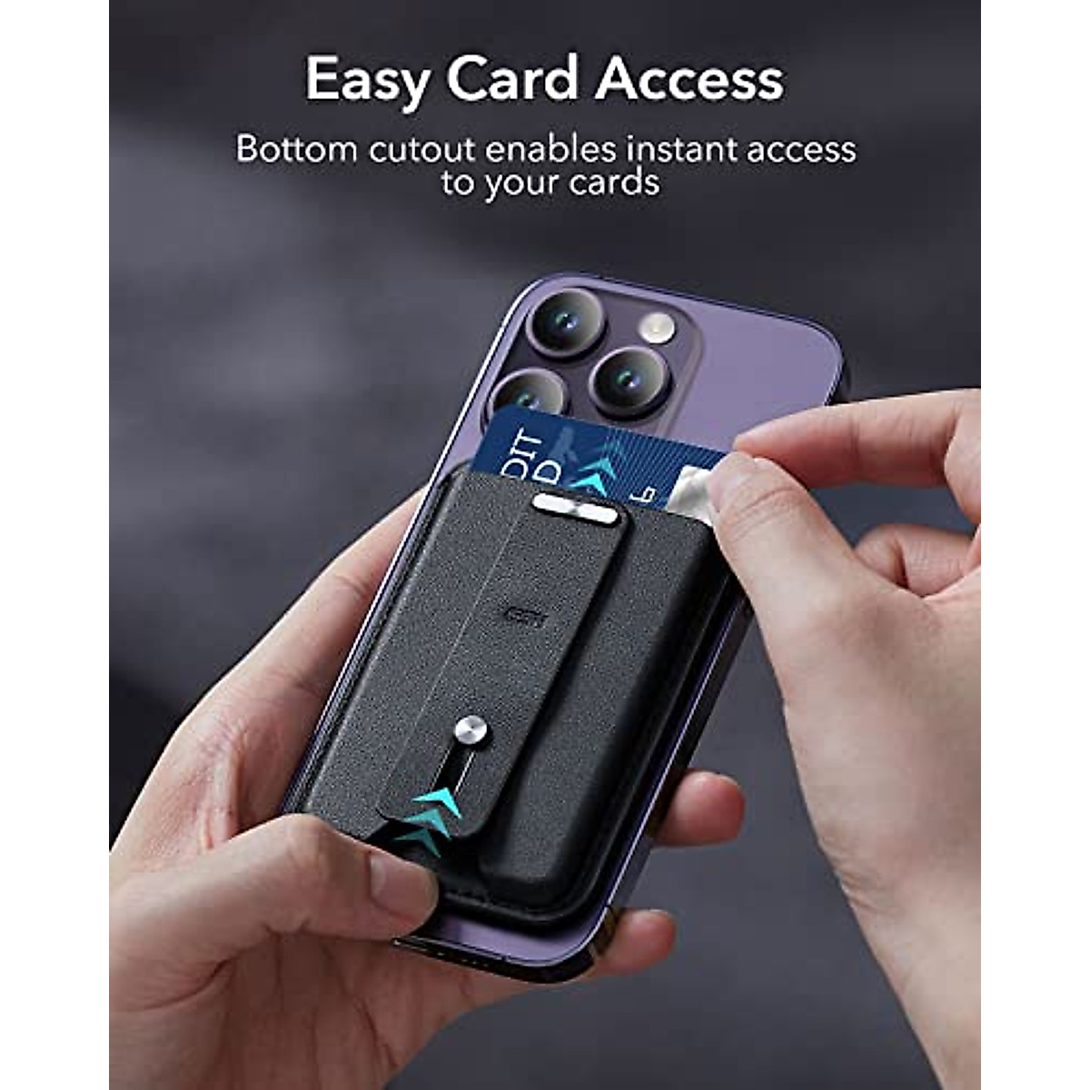 ESR Magnetic Wallet, Compatible with MagSafe Wallet, 3-Card Holder, Vegan Leather, for Secure-Grip Finger Loop, for iPhone 15/14/13/12 Series, Not for 13/12 Mini, Black