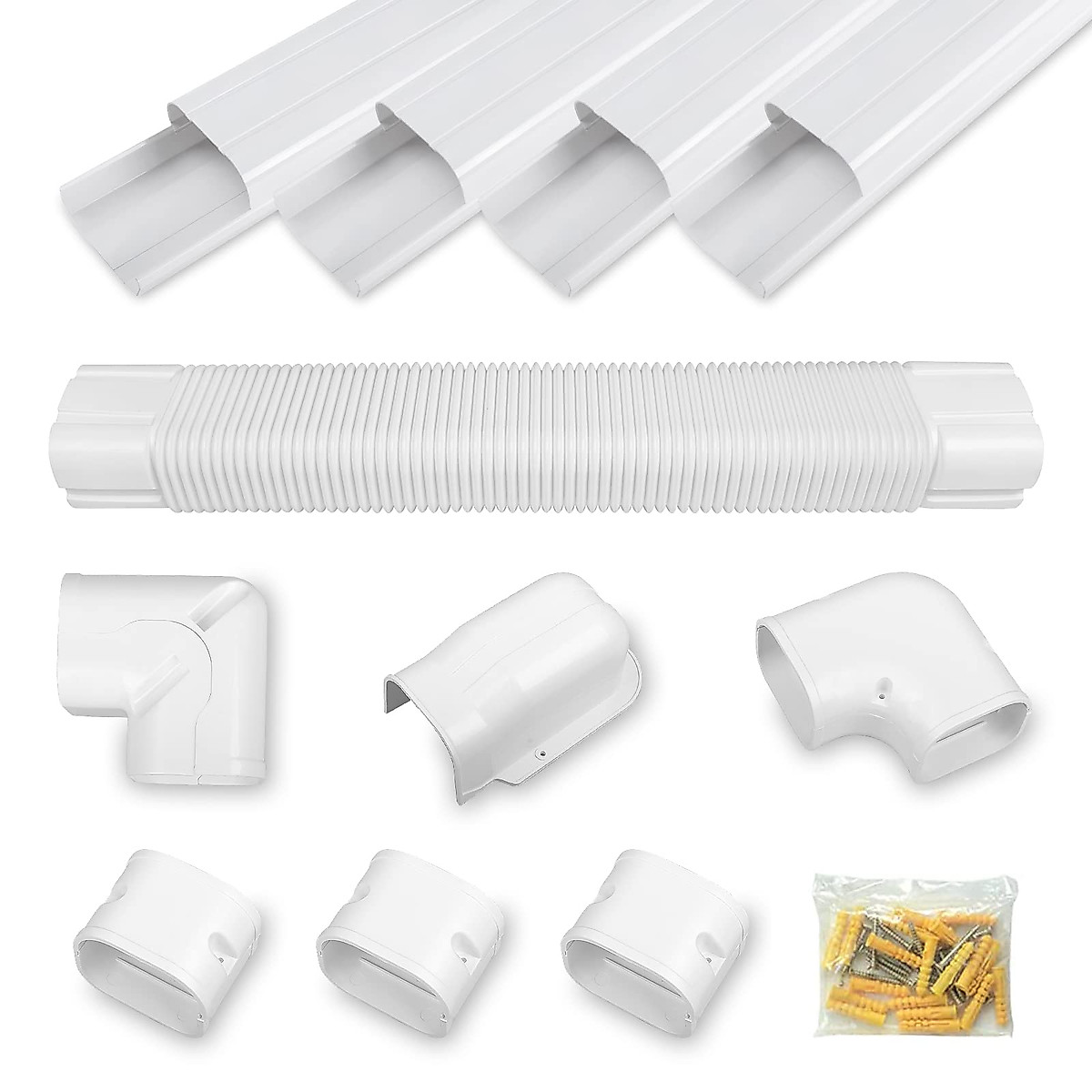 MOOITEK 5" 17Ft PVC Decorative Line Set Cover Kit for Ductless Mini Split Air Conditioners 17FT Line Set Cover for Heat Pump System and Central AC(Total Length 17Ft), White