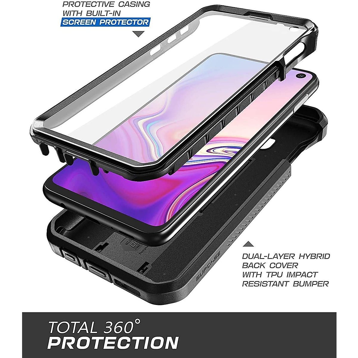 SUPCASE Unicorn Beetle Pro Series Designed for Samsung Galaxy S10e Case (2019 Release) Full-Body Dual Layer Rugged With Holster & Kickstand With Built-in Screen Protector (Black)
