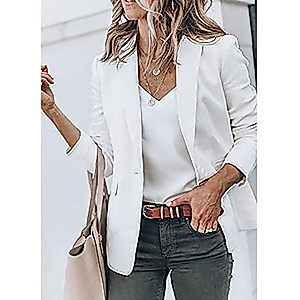 Long Blazer Jackets for Women, Cropped Blazers Women Oversized Blazers Black Leather Blazer Women's Casual Lapel Open Front Sleeve Work Office Suit Jacket Coat and White Striped (M, White-5)