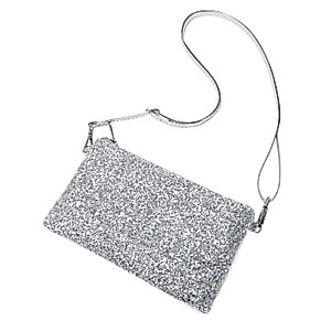 LAM GALLERY Sparkling Glitter Evening Clutch Silver Bride Purse for Wedding Bling Clutch Handbag for Party - Silver Shoulder Style
