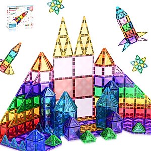 PicassoTiles Mini Size Magnetic Tiles Sensory Magnet Toys Diamond Series Construction Building Blocks Set STEM Learning Travel Size Educational Toy for Kids Boys Girls Toddlers Age 3+ PTM30
