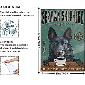 CCPARTON Metal Signs Black German Shepherd Dog Coffee Company Signs Vintage Signs Retro Aluminum Sign for Home Cafe Kitchen 8x12 Inches