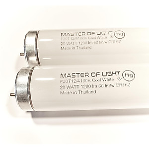 F20T12/CW (2 Pack) 24 Inch 20 Watt T12 Fluorescent Tube Light Bulb 20W Cool White 4100K - F20T12 Replaces F20T12/SP41/ECO, F20T12/CW/ECO, F20T12/CW/ALTO (2)