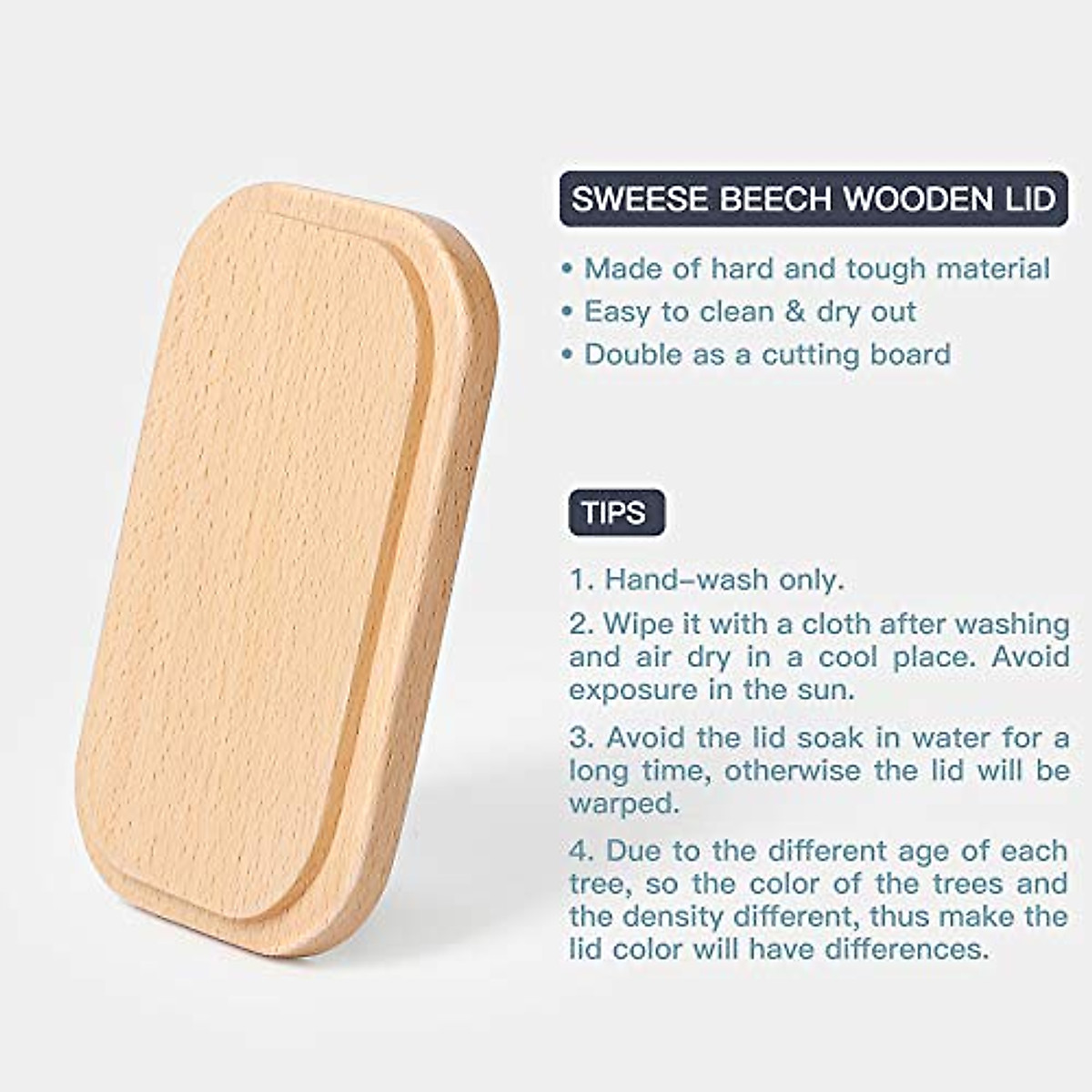 Sweese 301.101 Large Butter Dish - Porcelain Keeper with Beech Wooden Lid, Perfect for 2 Sticks of Butter, White