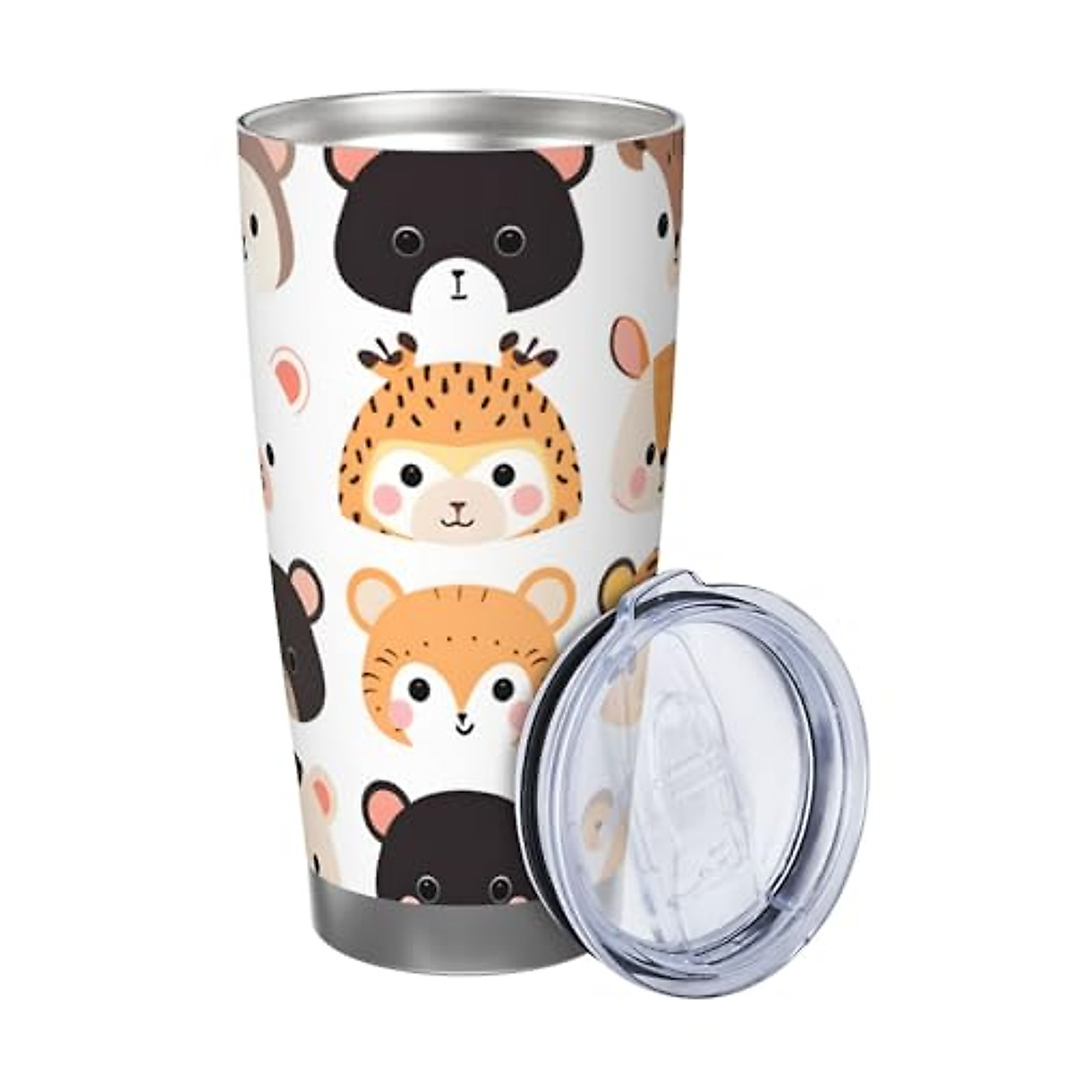 AYCZN Cute Animal Zoo 20 OZ Tumbler Stainless Steel Travel Coffee Mug, Tiger Bear Giraffe Insulated Water Bottle with Lid and 2 StrawsLeakproof Thermal Cup