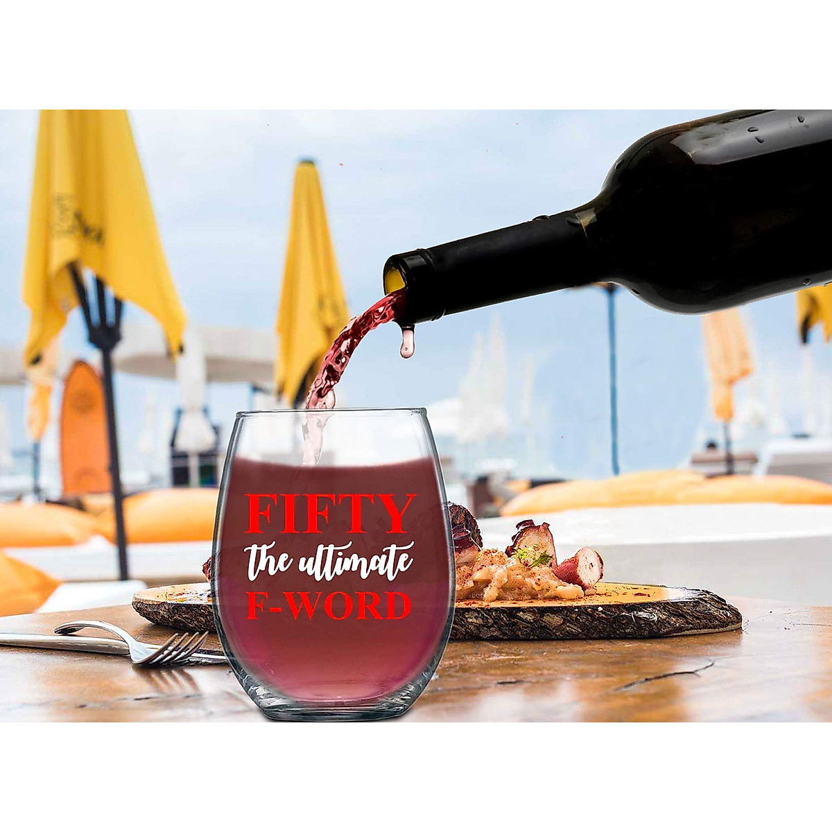 Funnwear Fifty The Ultimate F-Word - 15oz Funny Stemless Crystal Wine Glass 50 Year Old - Birthday for Mom and Dad Women Power