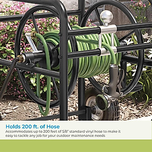 Suncast 200' Pro Hose Reel Cart with Flat-Free Rubber Tires, Outdoor Weather-Resistant Steel Garden Hose Reel Cart, 200' of 5/8" Hose Capacity