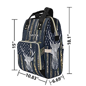 METERO YOUNGFIT American Flag Camo Deer Black Diaper Bags with Name Waterproof Mummy Backpack Nappy Nursing Baby Bags Gifts Tote Bag for Women One Size