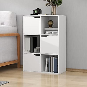Aybihous3 Storage Bookcase with 6 Cube Organizers,3 Cabinets with Doors and 3 Open Cubes Book Display Shelves 3 Tiers,Storage Case Bookshelf for Living Room/Bedroom/Study/Office/Library,White On-Site