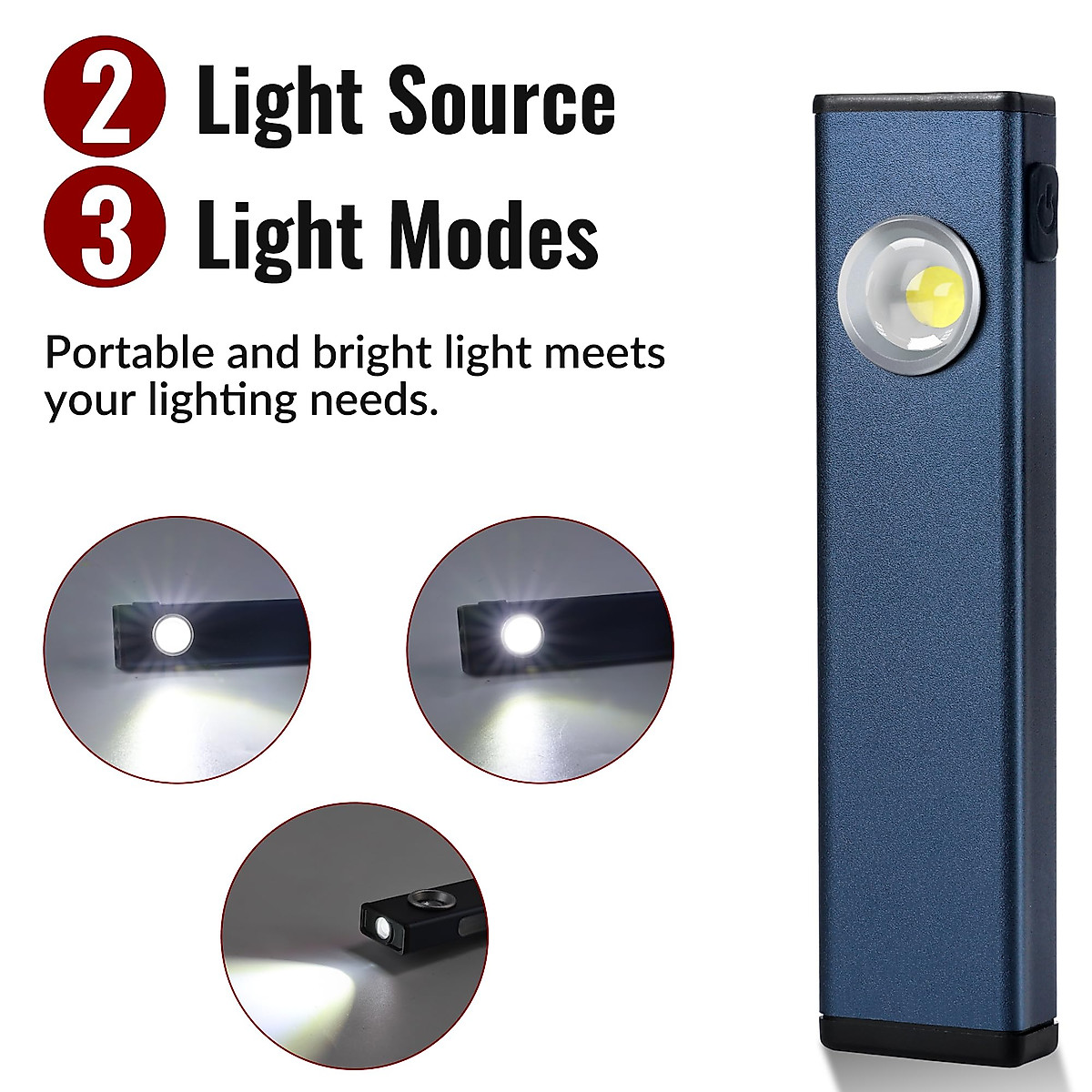 lexall Rechargeable Work Light, 600 Lumens Portable LED Flashlight, Magnetic COB Flat Task Light with Pocket Clip, 3 Modes, Pocket Pen Inspection Light for Repairing, Camping, Hiking, Emergency（2pcs）