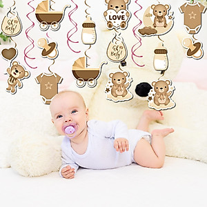 54Pcs Neutral Bear Baby Shower Party Hanging Swirls Cream Bear We Can Bearly Wait Nude Teddy Foil Ceiling Swirls Decor Boho Brown Bear Kids Birthday Gender Reveal Wedding Bridal Shower Party Supplies