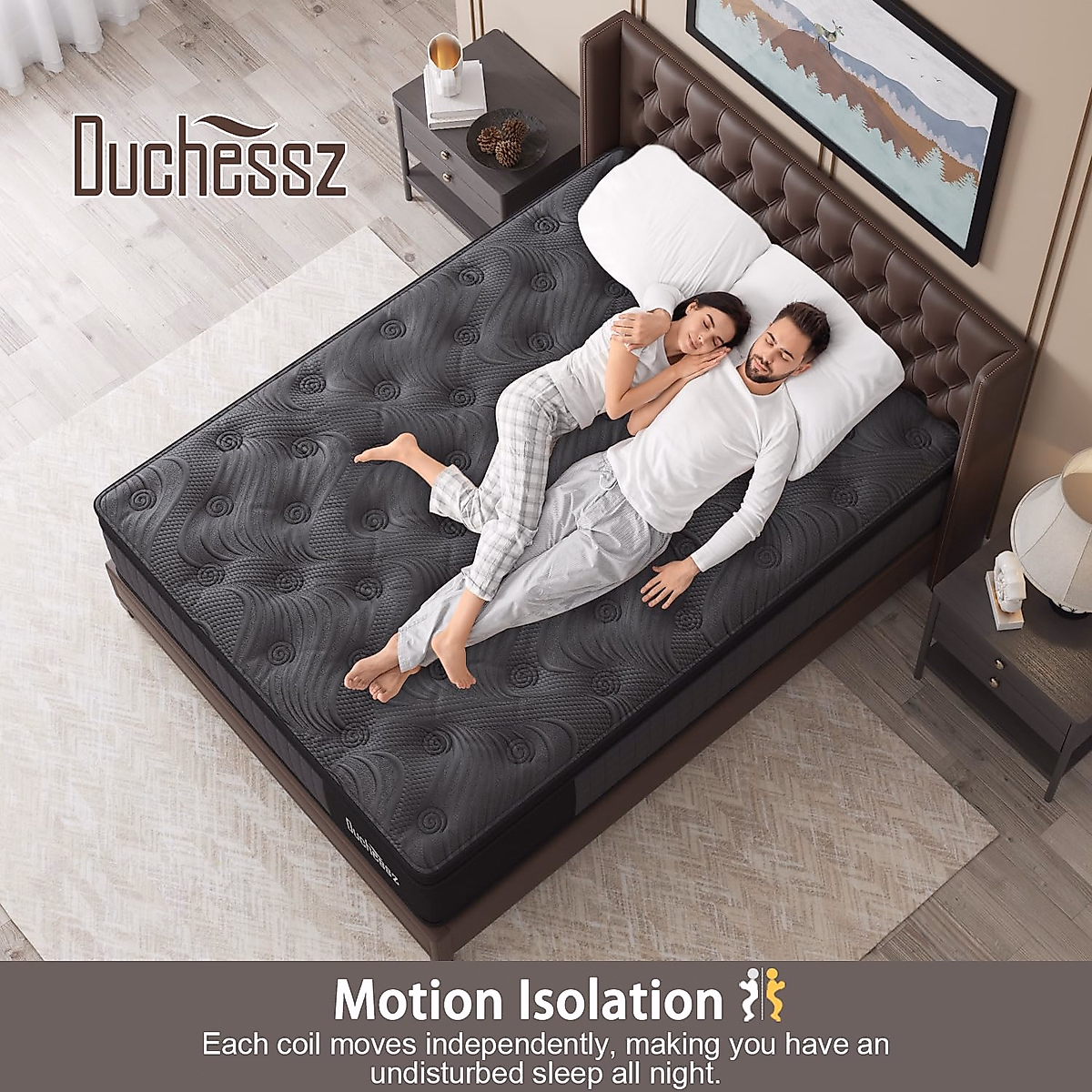 Duchessz Full Mattress, 14 Inch Hybrid Mattress Black with Gel Memory Foam and Individually Pocket Innerspring Euro Top Mattress Medium Firm for Motion Isolation, Edge Support, 100 Night Trial