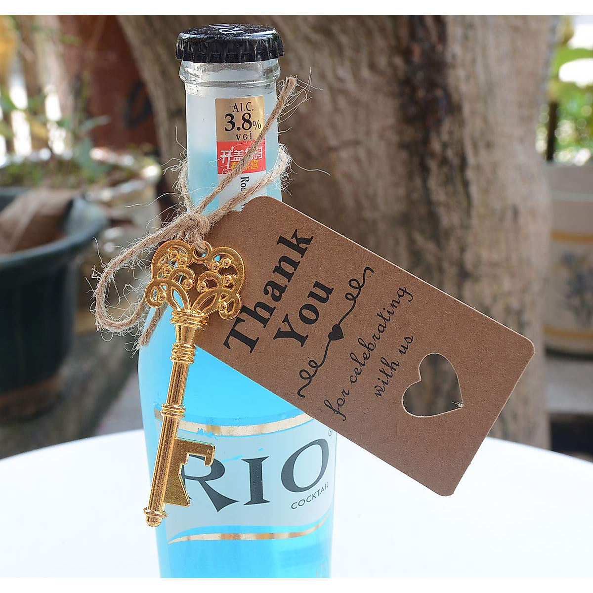 50 Pcs Gold Skeleton Key Beer Bottle Opener With 100 Pcs Thank You Card and 98 Feet Hemp Rope for Wedding Party Favors (50pcs Gold)