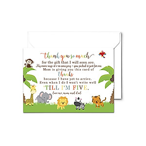 Paper Clever Party 25 Jungle Baby Thank You Cards Pack – Cute Baby Shower Notes with Envelopes, Prefilled Message, Customizable Blank Stationery, Gender Neutral, New Parents Gift Ideas