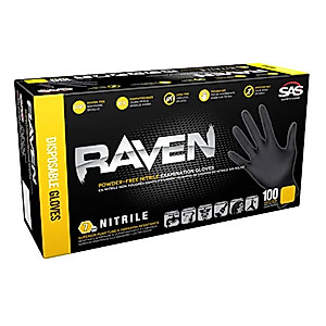 Raven Powder Free Nitrile Disposable Gloves 7 Mil - Sm Latex Free, Chemical + Puncture Resistant, Textured Grip, Single Use for Automotive, Industrial, Janitorial, MRO, Food Service 66516