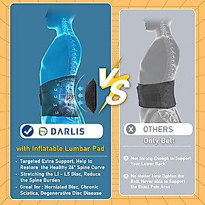 DARLIS Back Support Belt with Inflatable Lumbar Pad - Extra Support for Lower Back Pain Relief, Herniated Disc, Sciatica, Scoliosis, Adjustable Support Straps - Back Brace for Men Women S/M 32"- 39"