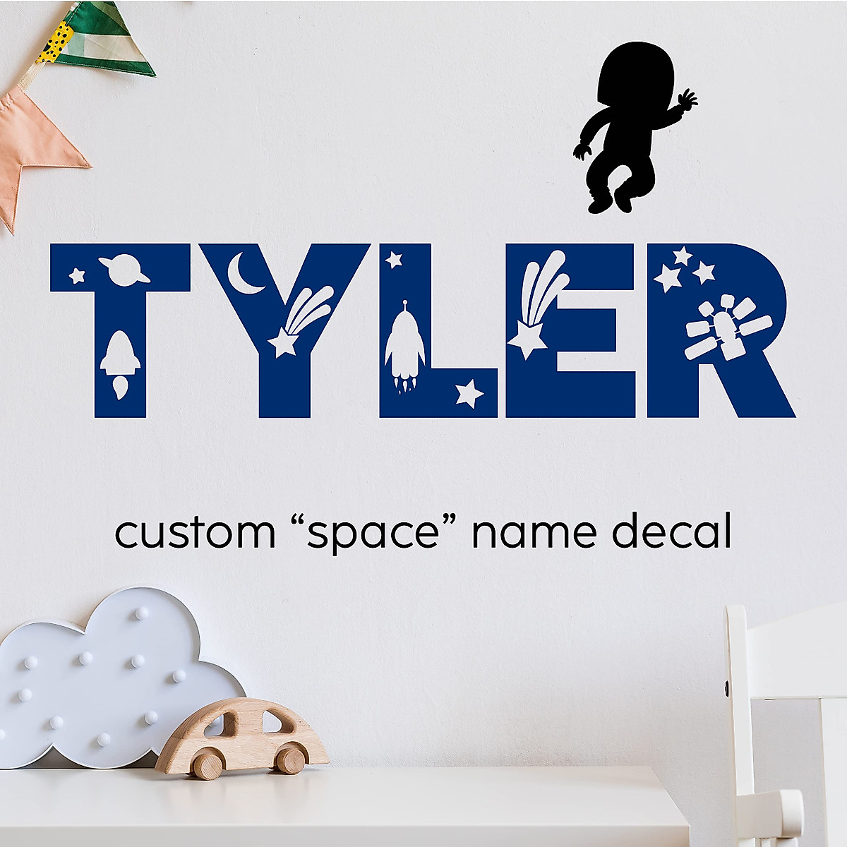 Space Wall Name Decal Custom, Baby Space Theme Nursery, Space Room Decor for Boys, Astronaut Kids Bedroom Decor, Planets Space Theme Bedroom