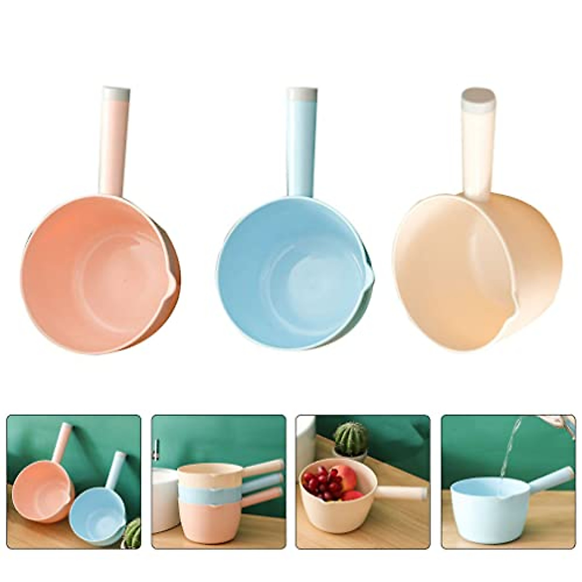 Hemoton 3pcs Long Handle Water Ladle Garden Water Scoop Watering Flower Water Ladle Water Dipper Spoon Bath Ladle Scoop for Home Garden Tea Ceremony Bathroom Sauna Light (As Shown)