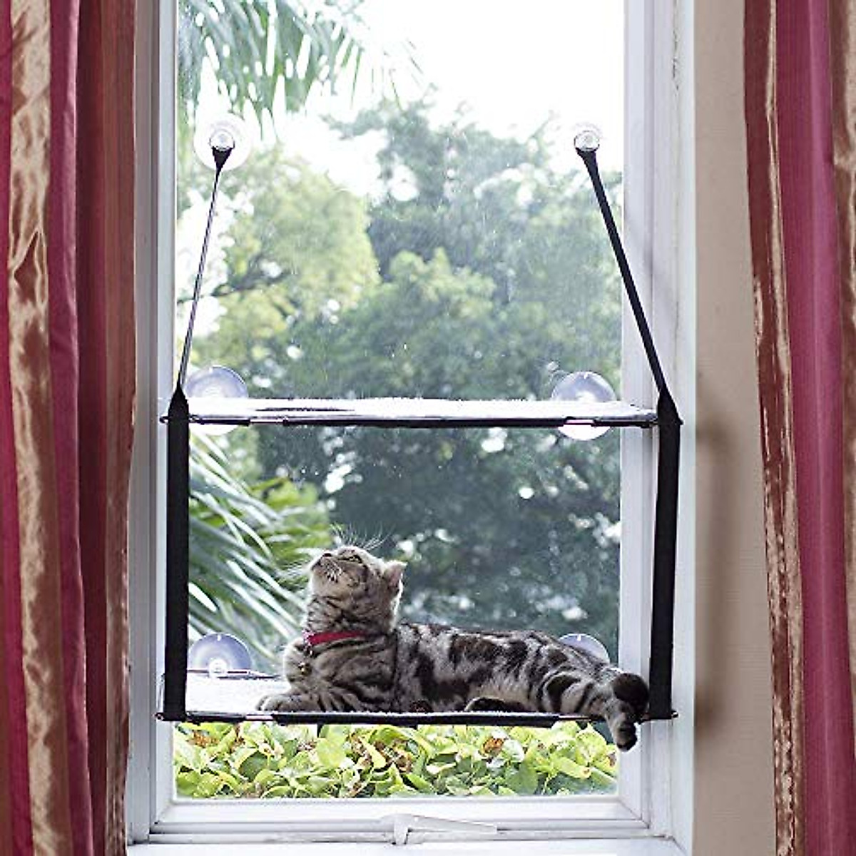 LIFIS Cat Window Perch Cat Hammock for Window 2 Layers Bed Up to 55lb Can Be Installed on Small Window Soft Mats Stable Metal Frames Kitty Sunny Seat (Double Layers, Grey) (Cat Face)