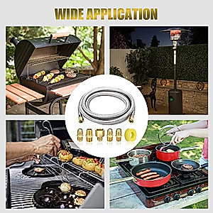 12 Feet High Pressure Braided Propane Hose Extension with Conversion Coupling 3/8" Flare to 1/2" Female NPT, 1/4" Male NPT, 3/8" Male NPT, 3/8" Male Flare, Propane Gas Line for BBQ Grill, Fire Pit