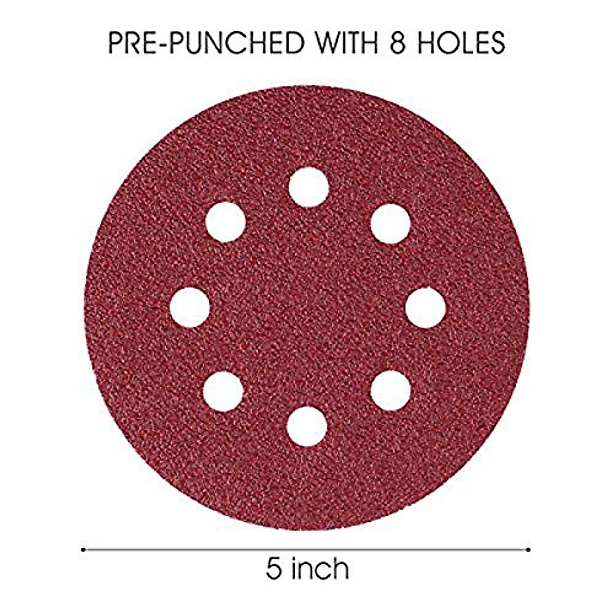 Miady 5-Inch 8-Hole Hook and Loop Sanding Discs 70PCS, 40/80/120/240/320/600/800 Assorted Grits Sandpaper for Aluminum - Pack of 70