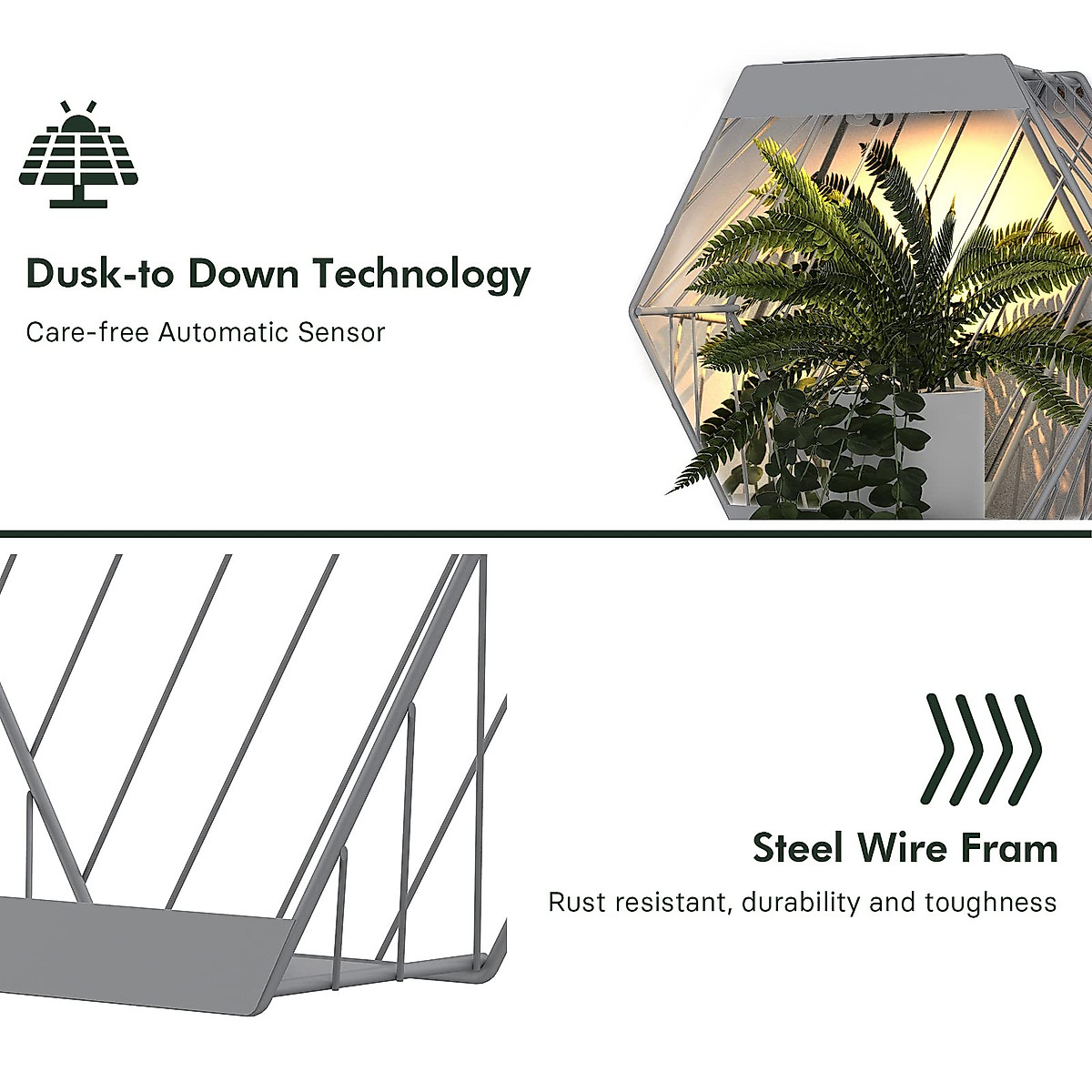 Grand patio Outdoor Leiden LED Solar Hexagon Wall Sconce Planter, with Dusk to Dawn Sensor Decor Wall Lighting for Garage Doorway Patio Yard, Cement Grey (L-Linear)