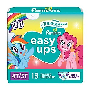 Pampers Easy Ups Girls & Boys Potty Training Pants - Size 4T-5T, 18 Count, My Little Pony Training Underwear (Packaging May Vary)