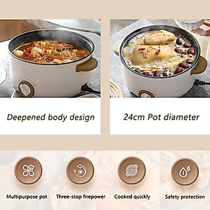 Drizzle 3L Hot Pot Cooker Skillet - Multifunction Frying Pan 110V Non-Stick Grill Stir-fried Stewed Cookware Steak Noodle Ramen Shabu Shabu Pot - Home Office Party Kitchen Dorm Cooking