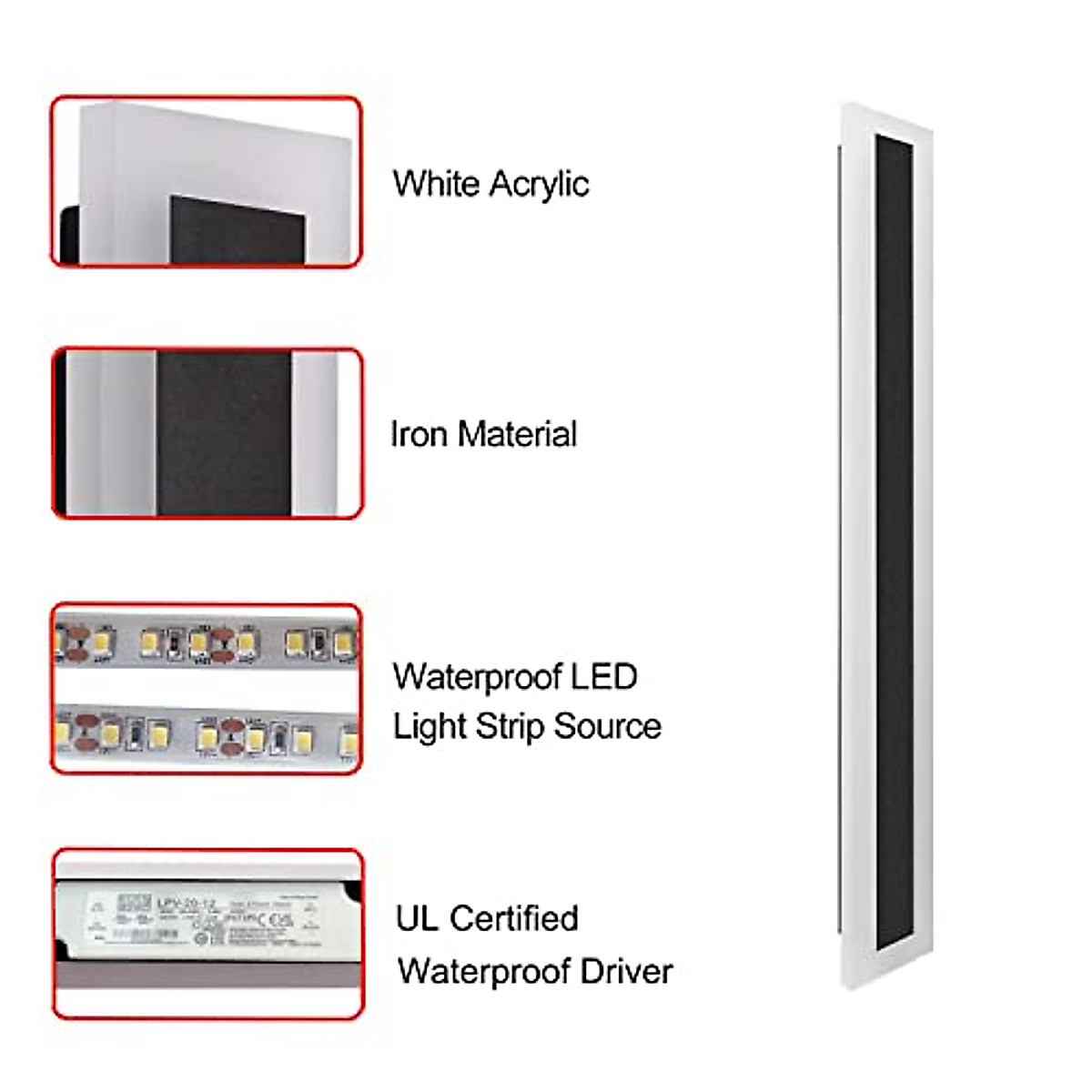 Long Wall Lamp Modern LED Waterproof IP65 Outdoor Wall Mount Lighting Fixture Garden Porch Sconce Lantern Sconces Luminaire/Bedroom Bedside Licht (Cold White, 40inch)