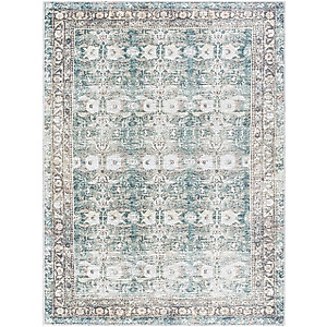 Mark&Day Washable Rugs, 9x12 Marqus Traditional Emerald/Light Silver Area Rug, Green Grey Cream Carpet for Living Room, Bedroom or Kitchen (8'10" x 12', Machine Washable)